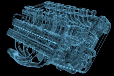 'Car Engine X-Ray Blue Transparent Isolated on Black' Posters ...
