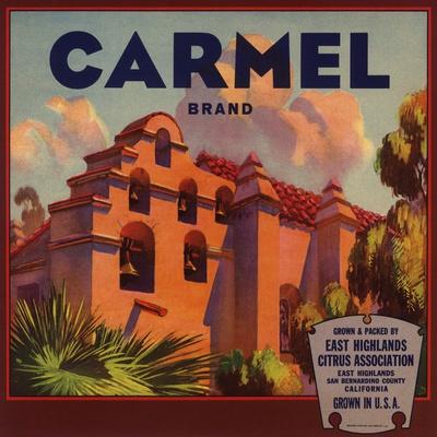 'Carmel Brand - East Highlands, California - Citrus Crate Label' Art ...