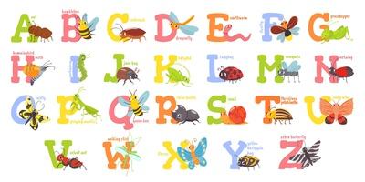 'Cartoon Insects Alphabet. Funny Bug Letters, Comic Insect Abc for Kids ...