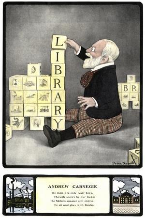 'Cartoon of Andrew Carnegie Playing with Blocks That Spell Library ...