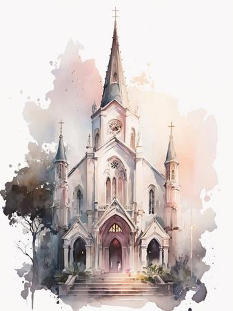 'Catholic Church Watercolor III' Poster - Lana Kristiansen | AllPosters.com