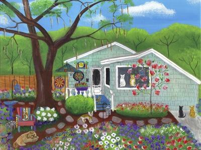 'Cats and Dog at Garden Folk Art House' Giclee Print - Cheryl Bartley ...