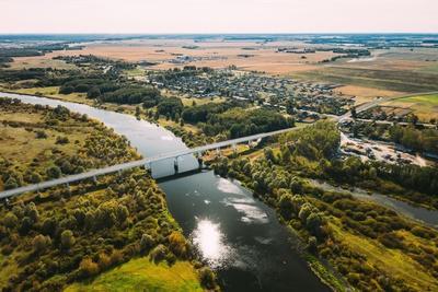 'Chachersk, Belarus. Aerial View Of Bridge over the Sozh river In ...