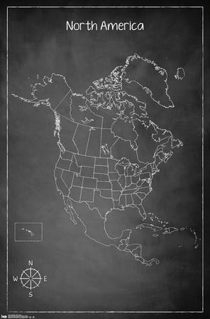 'Chalk Map - North America' Premium Edition | AllPosters.com