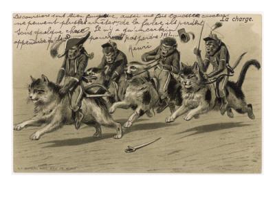 'Charge of the Monkey Brigade' Monkeys in Military Uniform Riding Cats ...