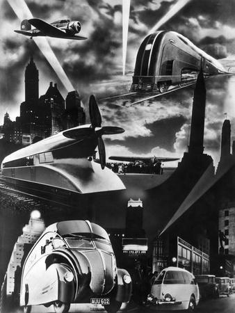 '1930s FUTURISTIC ART DECO MONTAGE OF STREAMLINE DESIGN MODES OF ...