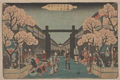'Cherry Blossoms on Naka-No-Cho in the Yoshiwara (Woodcut)' Giclee ...
