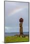 'Chile, Easter Island, aka Rapa Nui, Ahu Tahai. Moai with rainbow ...