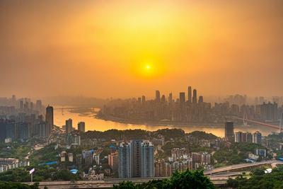 Chongqing, China downtown city skyline over the Yangtze River just ...