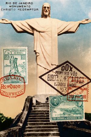 '"Christ the Redeemer" Brazil Vintage Postcard Collage' Posters ...