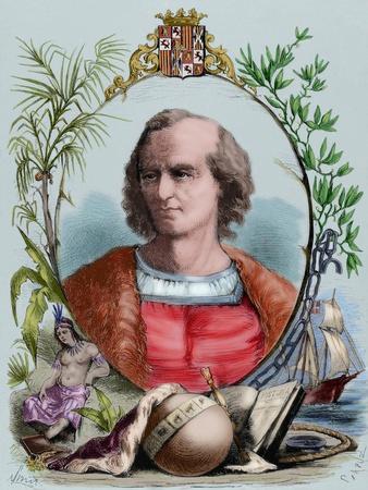 'Christopher Columbus (1451-1506). Engraving. Colored.' Giclee Print ...