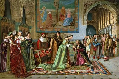 Christopher Columbus before the Queen of Spain Isabella 1St of Castile ...