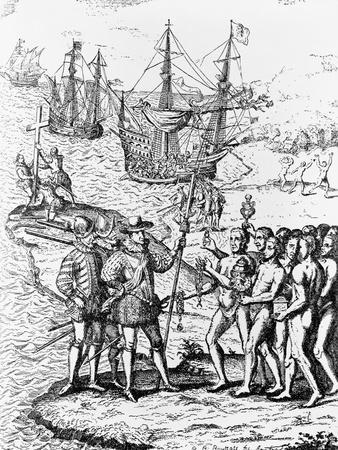 'Christopher Columbus Greeting Native Americans' Giclee Print ...