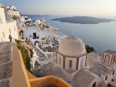 'Church and Fira Town at Sunset, Fira, Santorini (Thira), Cyclades ...