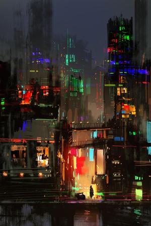 'Cityscape Digital Painting of Building at Night' Prints - Tithi ...