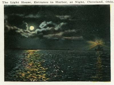 'Cleveland, Ohio - Lighthouse, Harbor Entrance from Ocean at Night ...