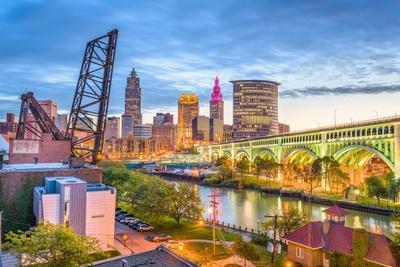 'Cleveland, Ohio, USA city skyline over the Cuyahoga River' Photo ...