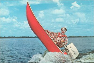 'Clown Wind Surfing with Outboard' Prints | AllPosters.com