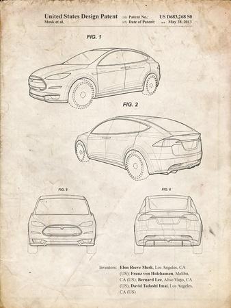 PP1093-Vintage Parchment Tesla Model S Poster Giclee Print - Cole ...