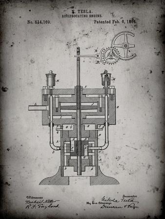 'PP1094-Faded Grey Tesla Reciprocating Engine Poster' Giclee Print ...