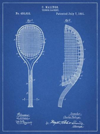 'PP1127-Blueprint Vintage Tennis Racket 1891 Patent Poster' Giclee ...