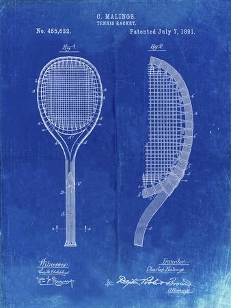 'PP1127-Faded Blueprint Vintage Tennis Racket 1891 Patent Poster ...
