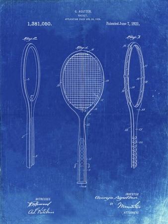 PP1128-Faded Blueprint Vintage Tennis Racket Patent Poster Giclee Print ...