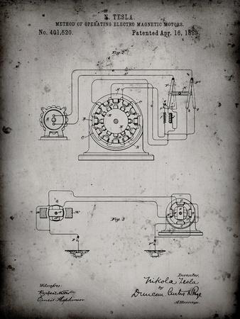 'PP264-Faded Grey Tesla Operating Electric Motors Map Poster' Giclee ...