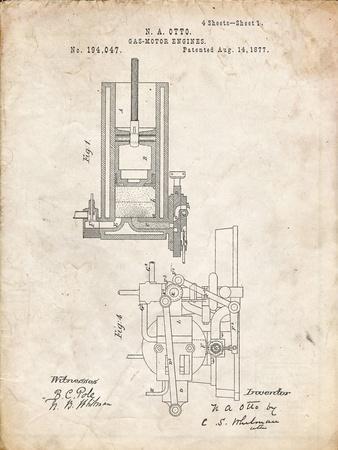 PP304-Vintage Parchment Combustible 4 Cycle Engine Otto 1877 Patent ...