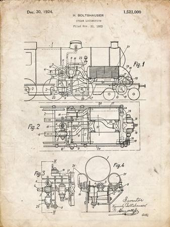 'PP516-Vintage Parchment Steam Train Locomotive Patent Poster' Giclee ...