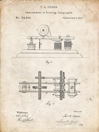 'PP799-Vintage Parchment Edison Printing Telegraph Patent Art' Giclee ...