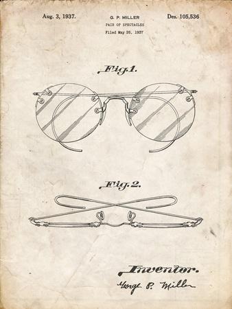 'PP803-Vintage Parchment Eyeglasses Spectacles Patent Art' Giclee Print ...
