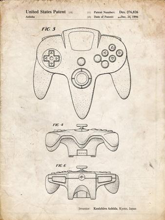 PP86-Vintage Parchment Nintendo 64 Controller Patent Poster Giclee ...