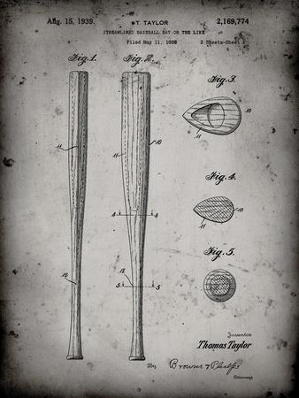'PP89-Faded Grey Vintage Baseball Bat 1939 Patent Poster' Giclee Print ...