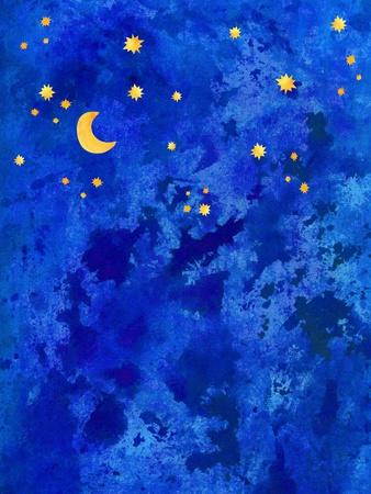 'Watercolor Blue Dark Night Sky. Background with Stars, Moon. Hand ...