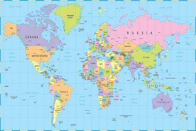 'Colored World Map - Borders, Countries and Cities - Illustration ...