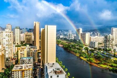 'Colorful Ala Wai Canal Apartment Buildings, Honolulu, Oahu, Hawaii ...