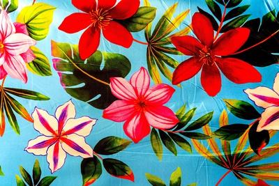 Colorful Polynesian textile, Waikiki, Honolulu, Oahu, Hawaii ...