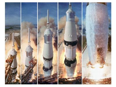 'Composite 5 Frame Shot of Gantry Retracting While Saturn V Boosters ...