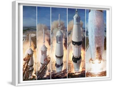 'Composite 5 Frame Shot of Gantry Retracting While Saturn V Boosters ...