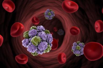 'Conceptual image of the norovirus with red blood cells.' Posters ...