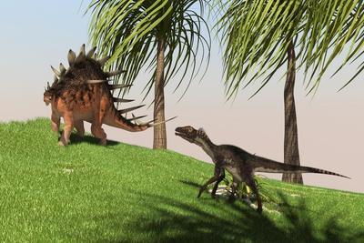 'Confrontation Between a Kentrosaurus and a Utahraptor' Posters ...