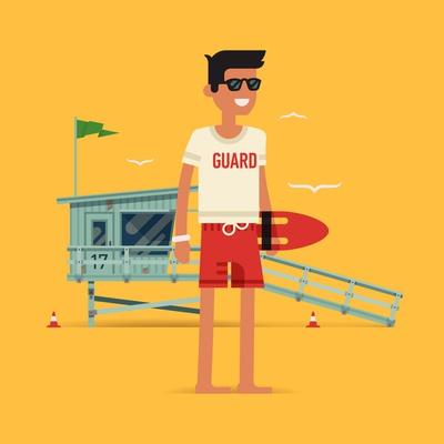 'Cool Vector Modern Flat Character Design on Young Male Lifeguard ...