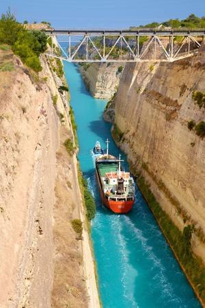 'Corinth - Boat in the ancient canal of Corinth, Peloponnese, Greece ...