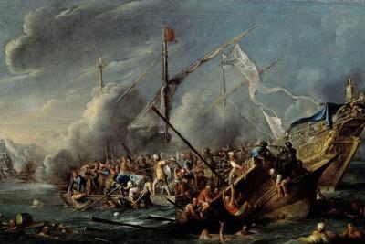 'Cornelis de Wael / 'Naval combat between Spaniards and Turks', 17th ...