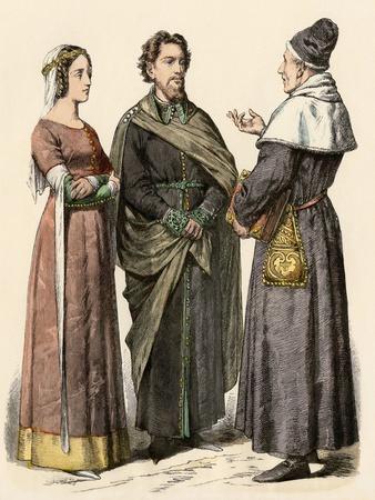 'Costumes of a Bourgeoisie Couple and a Medieval Erudit, 14Th Century ...