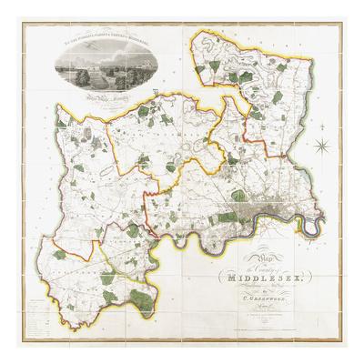 'County Map of Middlesex, 1819' Premium Giclee Print - Greenwood ...
