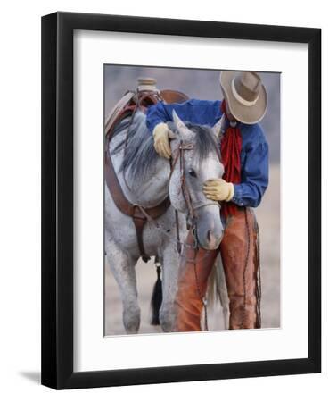 'Cowboy Leading and Stroking His Horse, Flitner Ranch, Shell, Wyoming ...