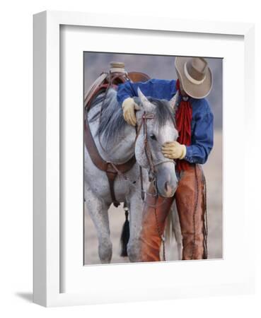 'Cowboy Leading and Stroking His Horse, Flitner Ranch, Shell, Wyoming ...