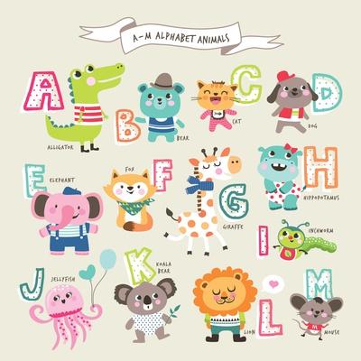 'Cute Cartoon Animals Alphabet from A to M' Art - littleWhale ...